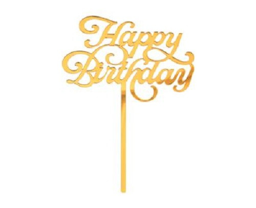 Topper Bolo Acrílico Happy Birthday Dourado 15x11cm | Loja da Criança
