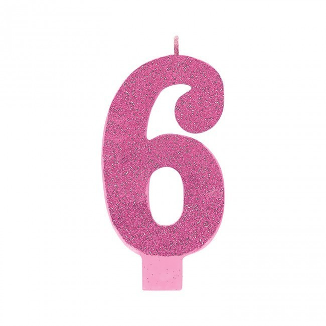 Vela Aniversário Rosa com Glitter Nº6 13cm | Loja da Criança